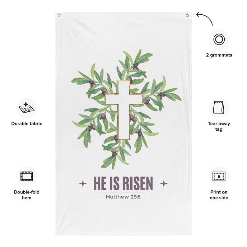 He is Risen Banner, Easter Tapestry, Religious Easter Banner, Christian ...