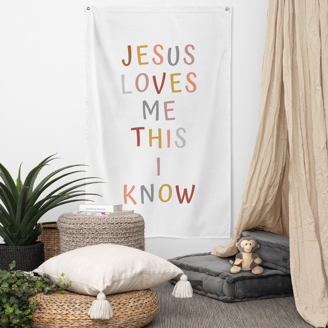Jesus Loves Me Banner, Bible Verse Banner, Christian Scripture Wall ...