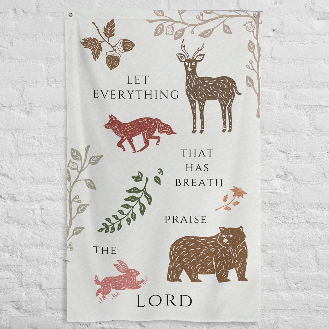 Christian Bible Verse Tapestry, Scripture Woodland Tapestry, Christian ...