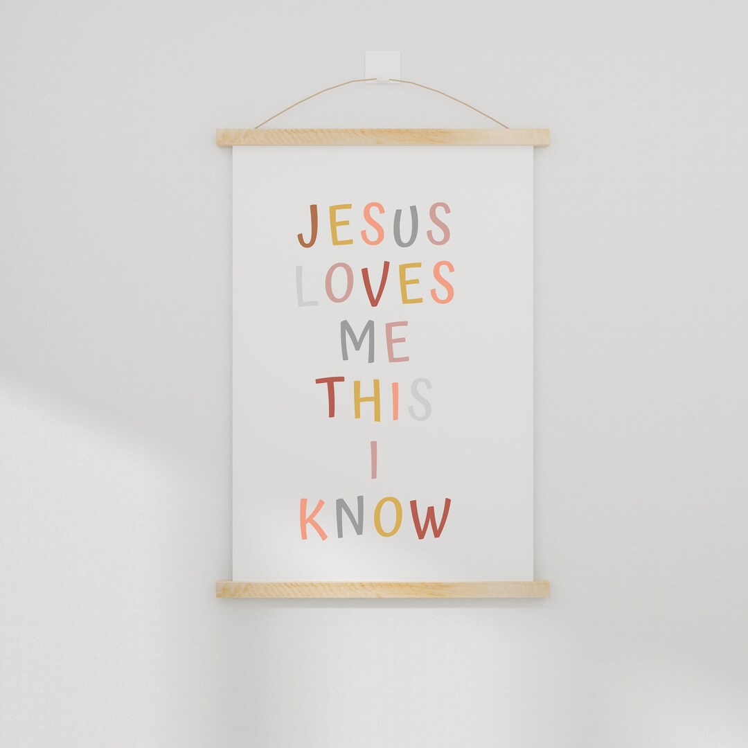 Jesus Loves Me Poster, Bible Verse Wooden Hanging Poster, Kids ...