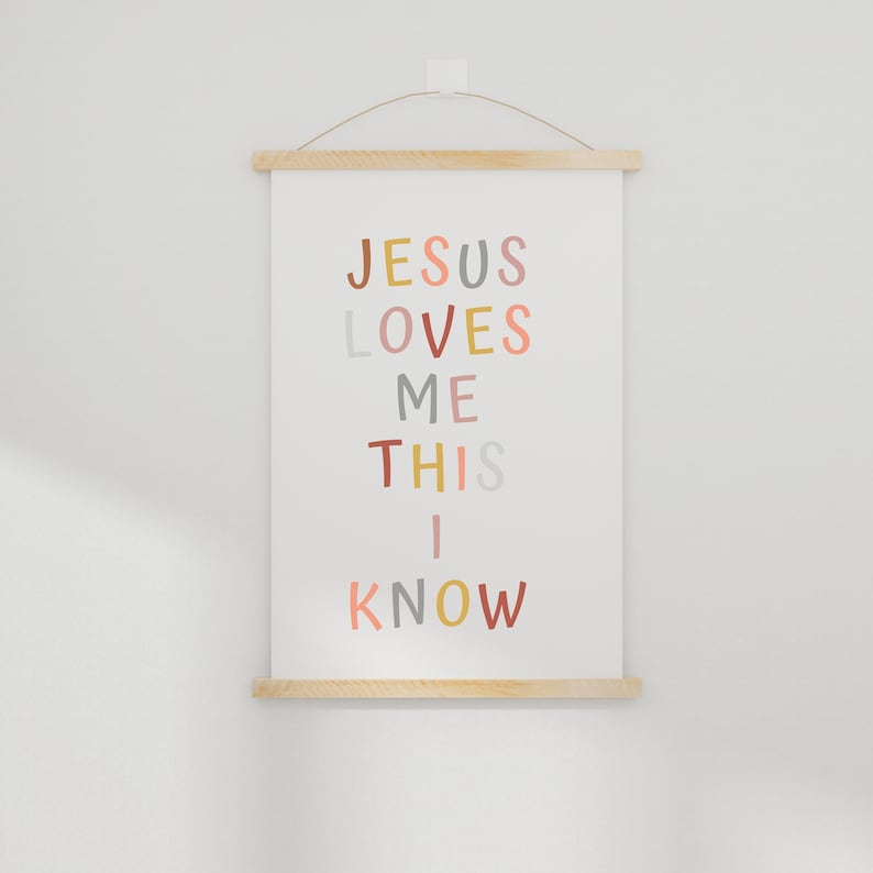 Jesus Loves Me Poster, Bible Verse Wooden Hanging Poster, Kids ...