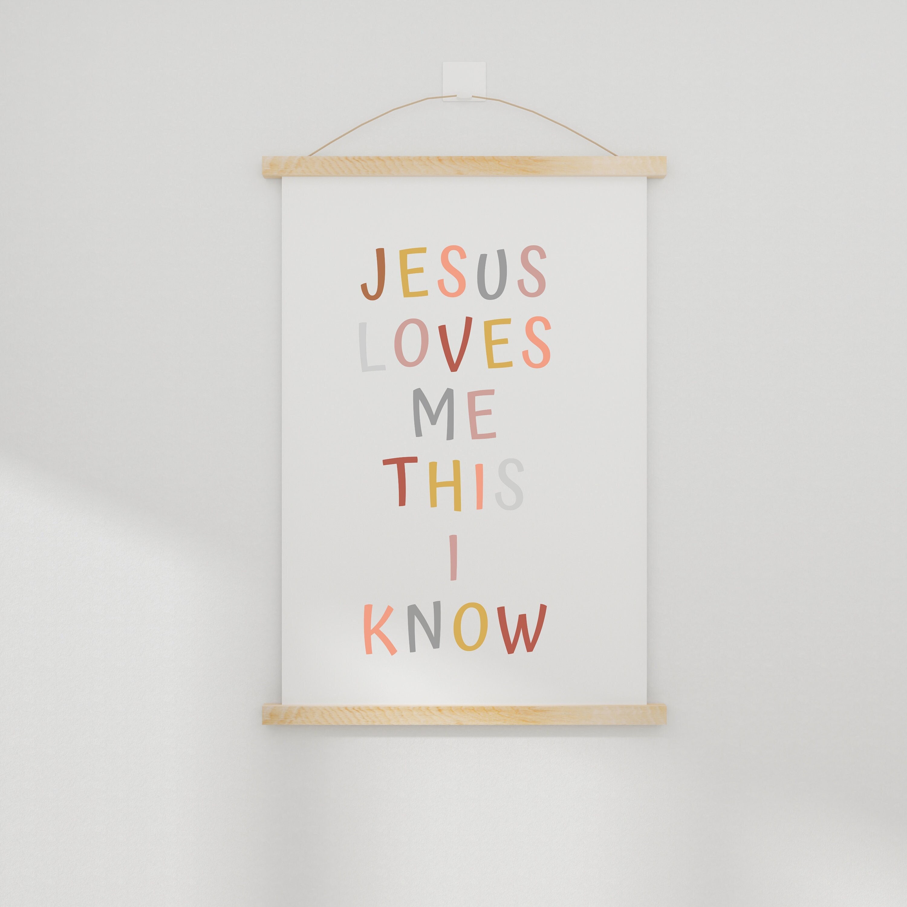 Jesus Loves Me Poster, Bible Verse Wooden Hanging Poster, Kids ...