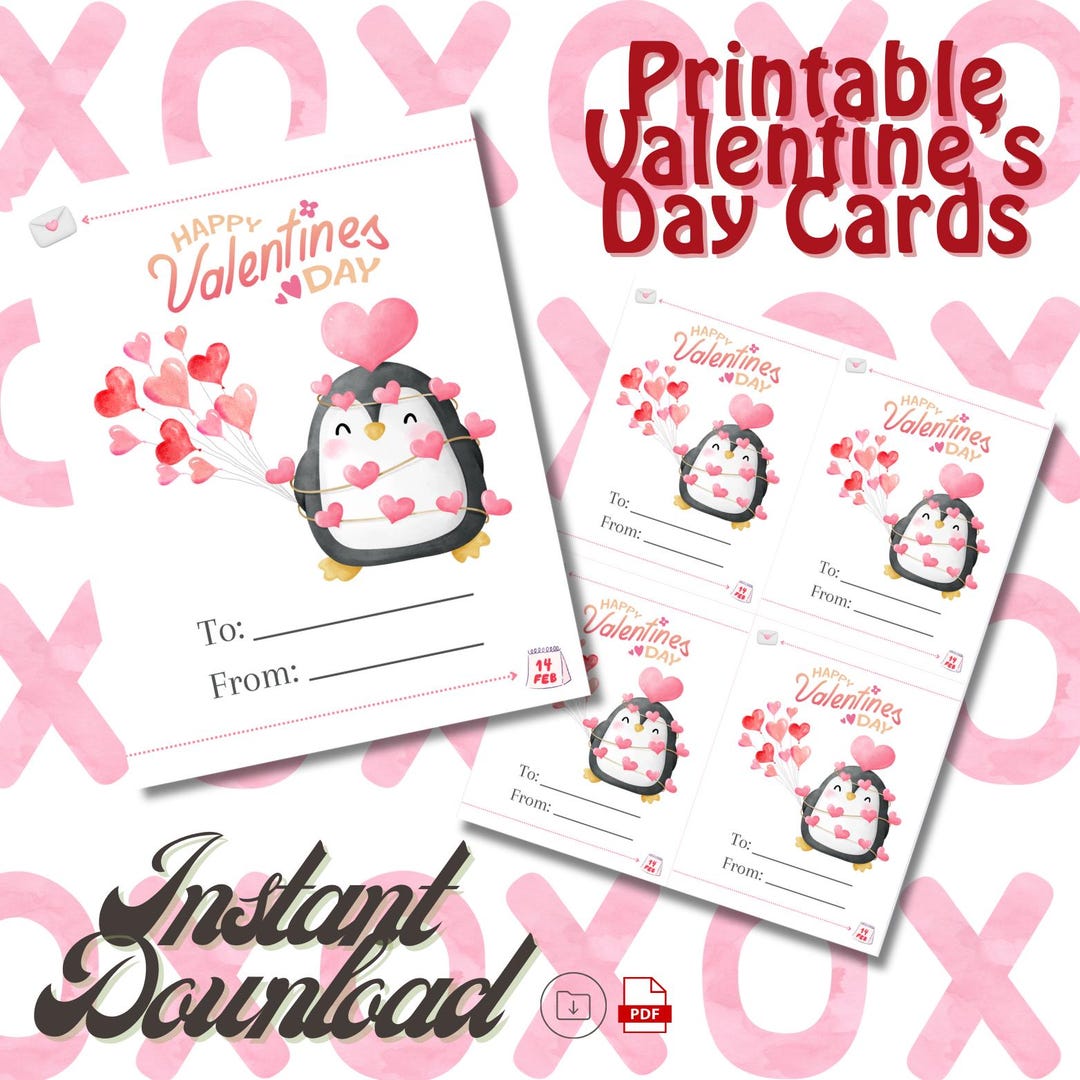 Printable Penguin Valentine's Day Card - Etsy