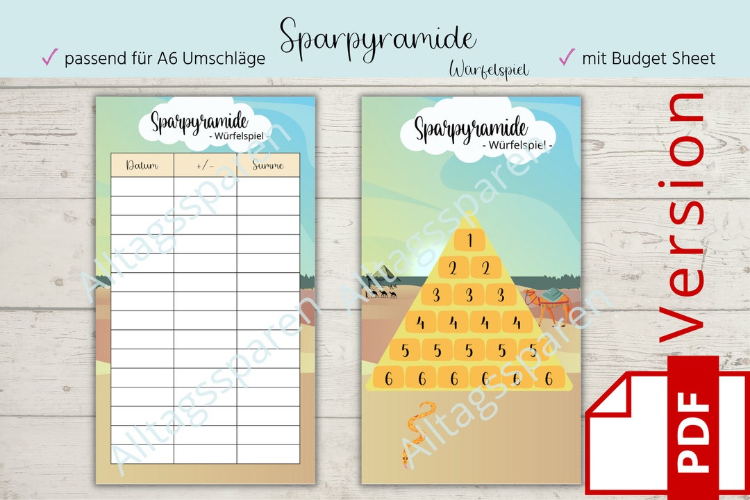 Sparpyramide Mit Tracker Sparspiel Zum Würfeln Für A6 Umschläge ...