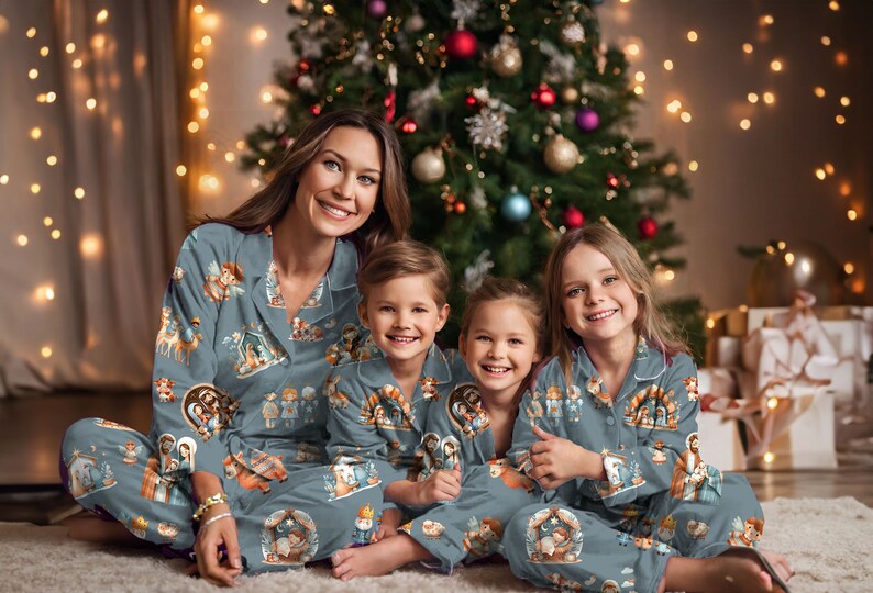 Matching Family Christmas Loungewear Set: Nativity Scene, Polyester ...