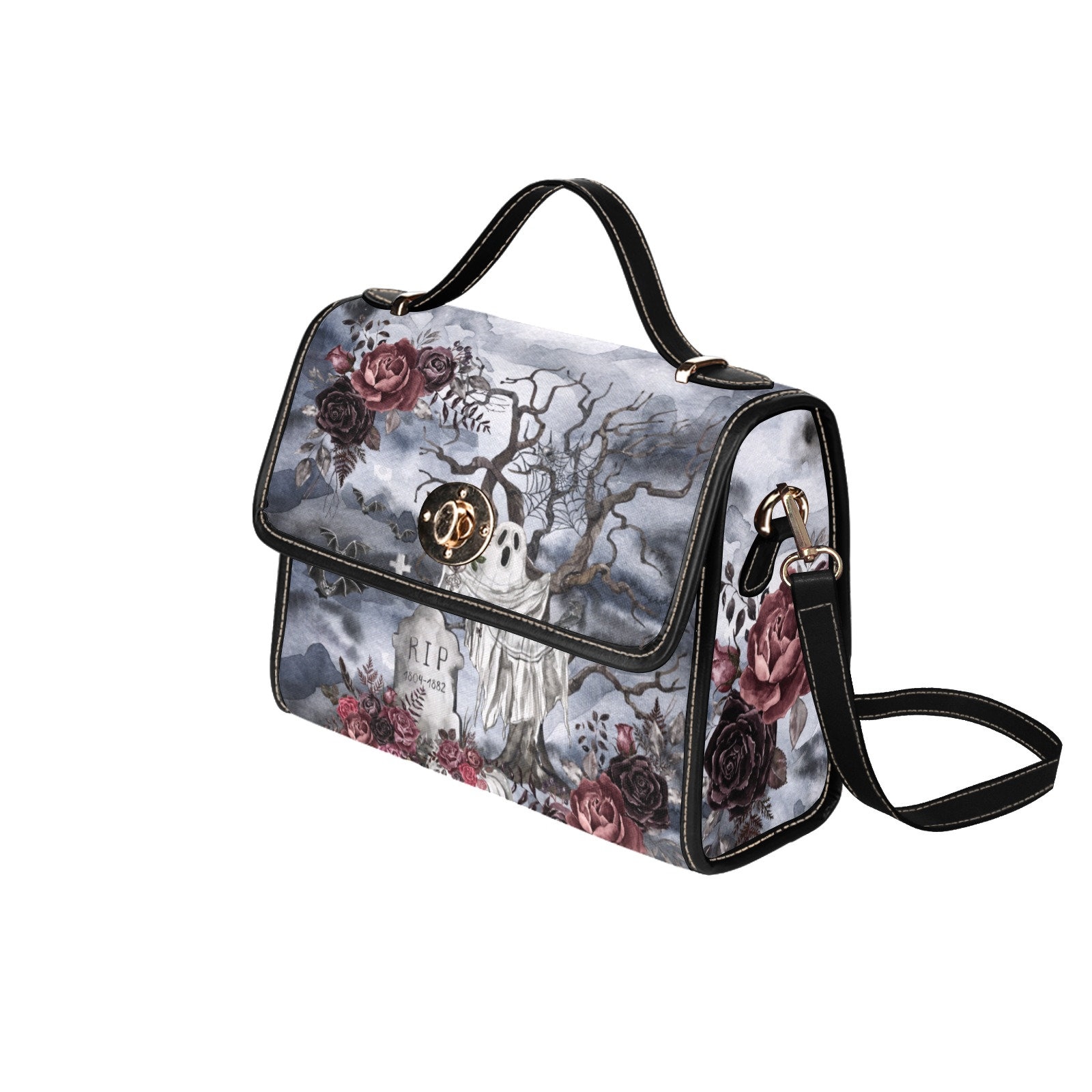 Gothic Ghost and Roses Satchel Crossbody Bag for Women Crossed Body ...