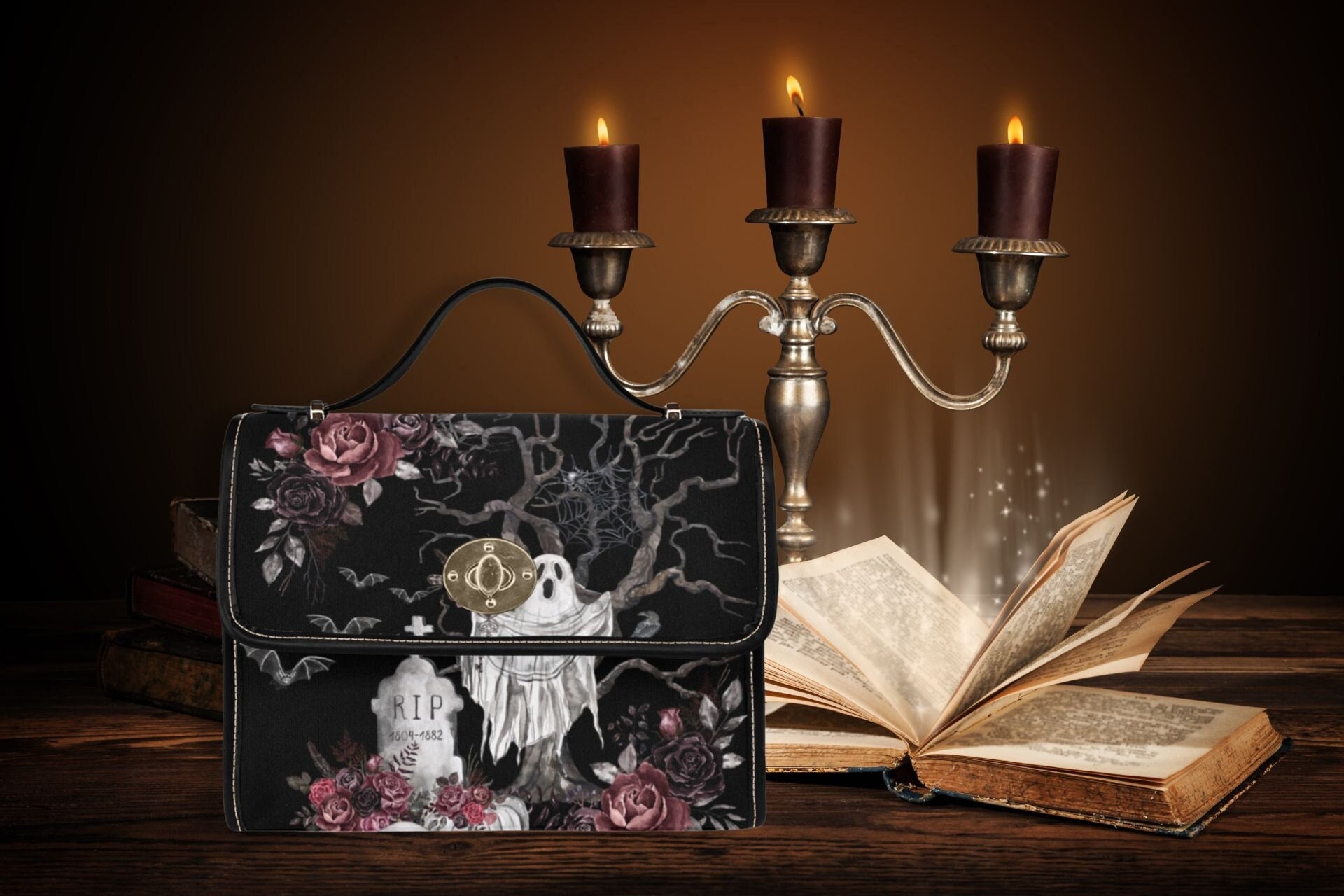 Gothic Ghost and Roses Satchel Crossbody Bag for Women Crossed Body ...