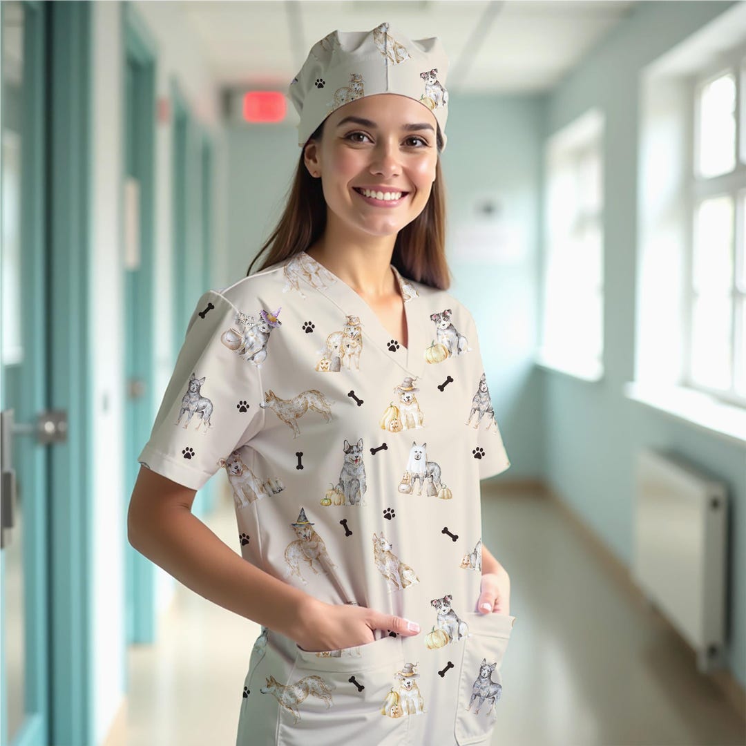 Australian Cattle Dog Scrub Top and Cap | Halloween Dog Lover Nurse ...