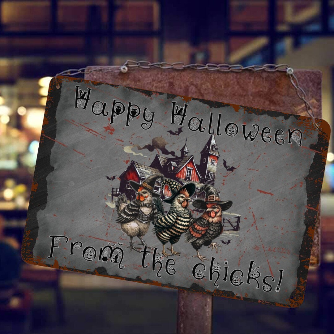 Spooky Chicken Coop Sign Tin Metal Sign Halloween Gift for Farmer ...