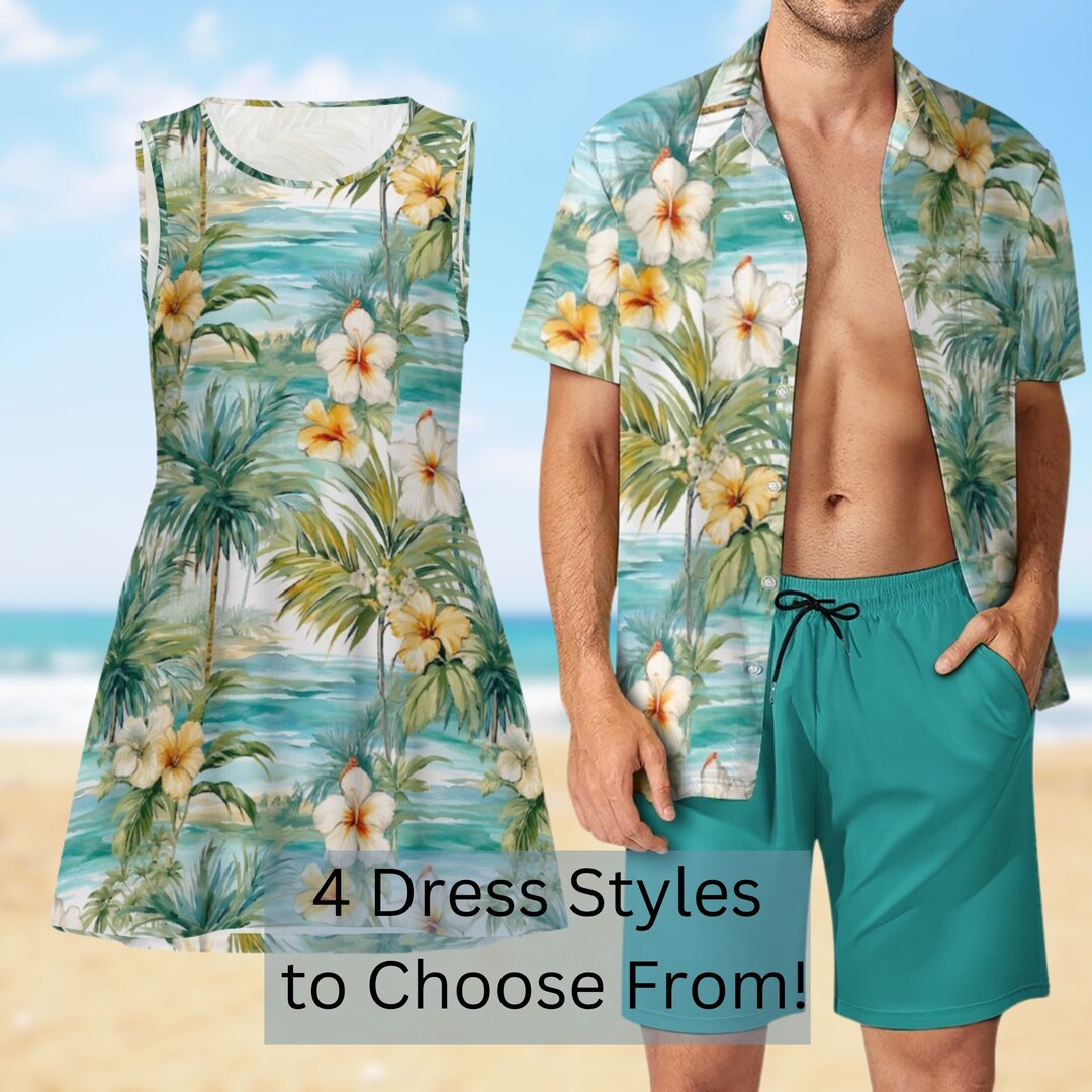 Couples Matching Resort Wear Tropical Print Beach Vacation Summer