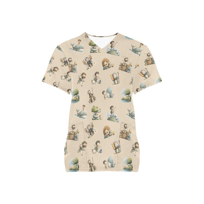 Christian Nurse Scrub Top: Bible Stories Design, Gift for Pediatric ...