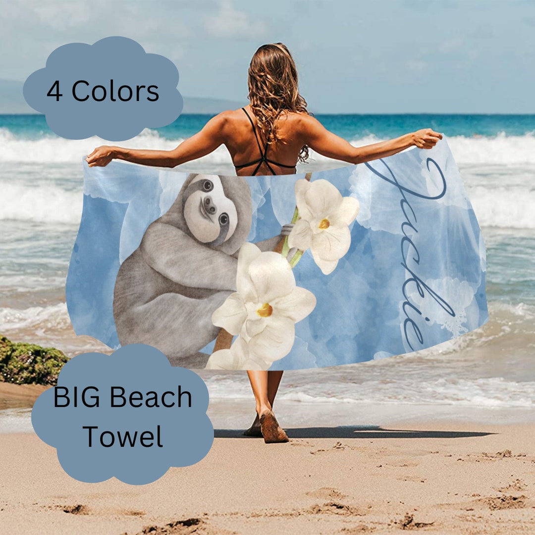 Personalized 32 X 71 Sloth Orchid Beach Towel Custom Pool Towel Jungle ...