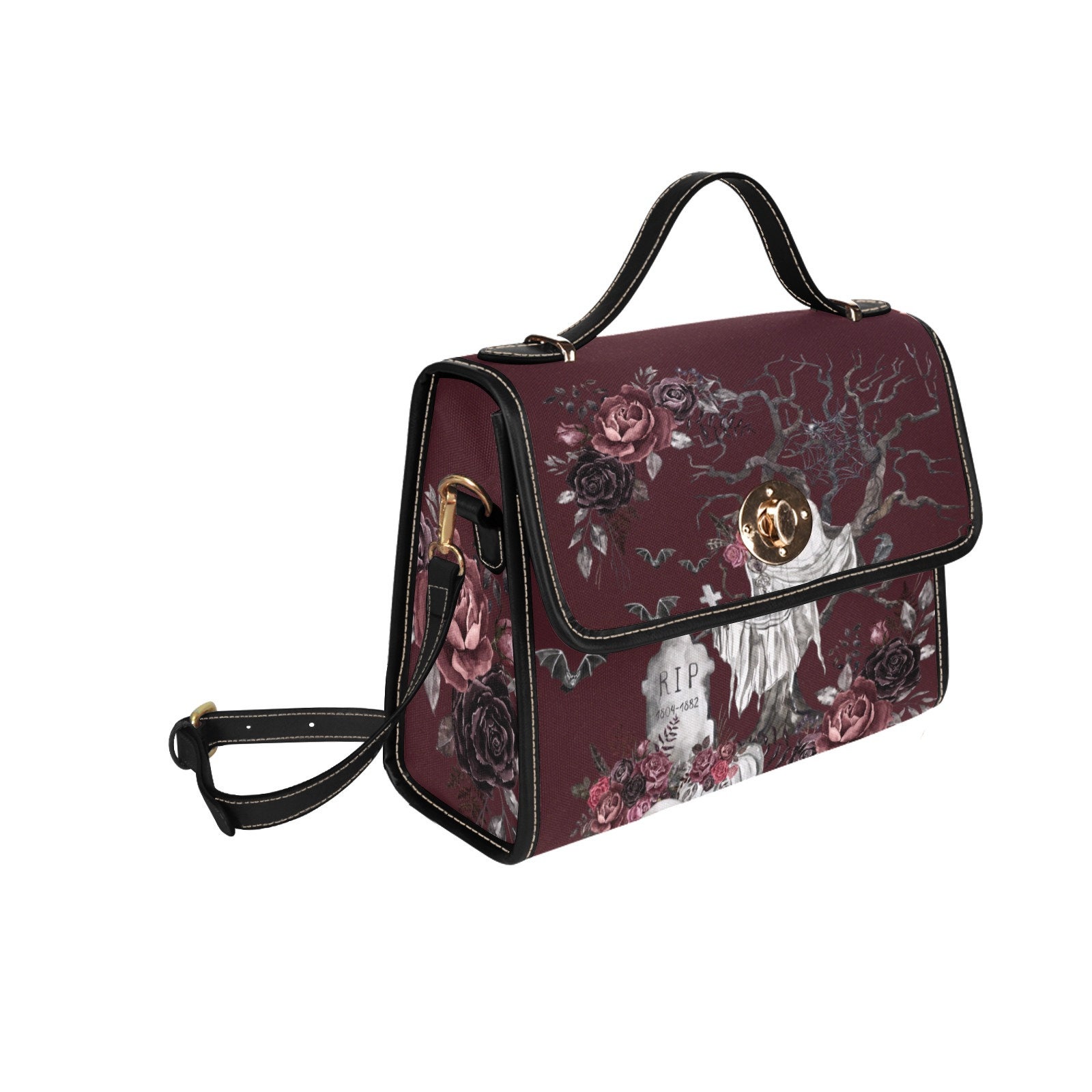 Gothic Ghost and Roses Satchel Crossbody Bag for Women Crossed Body ...