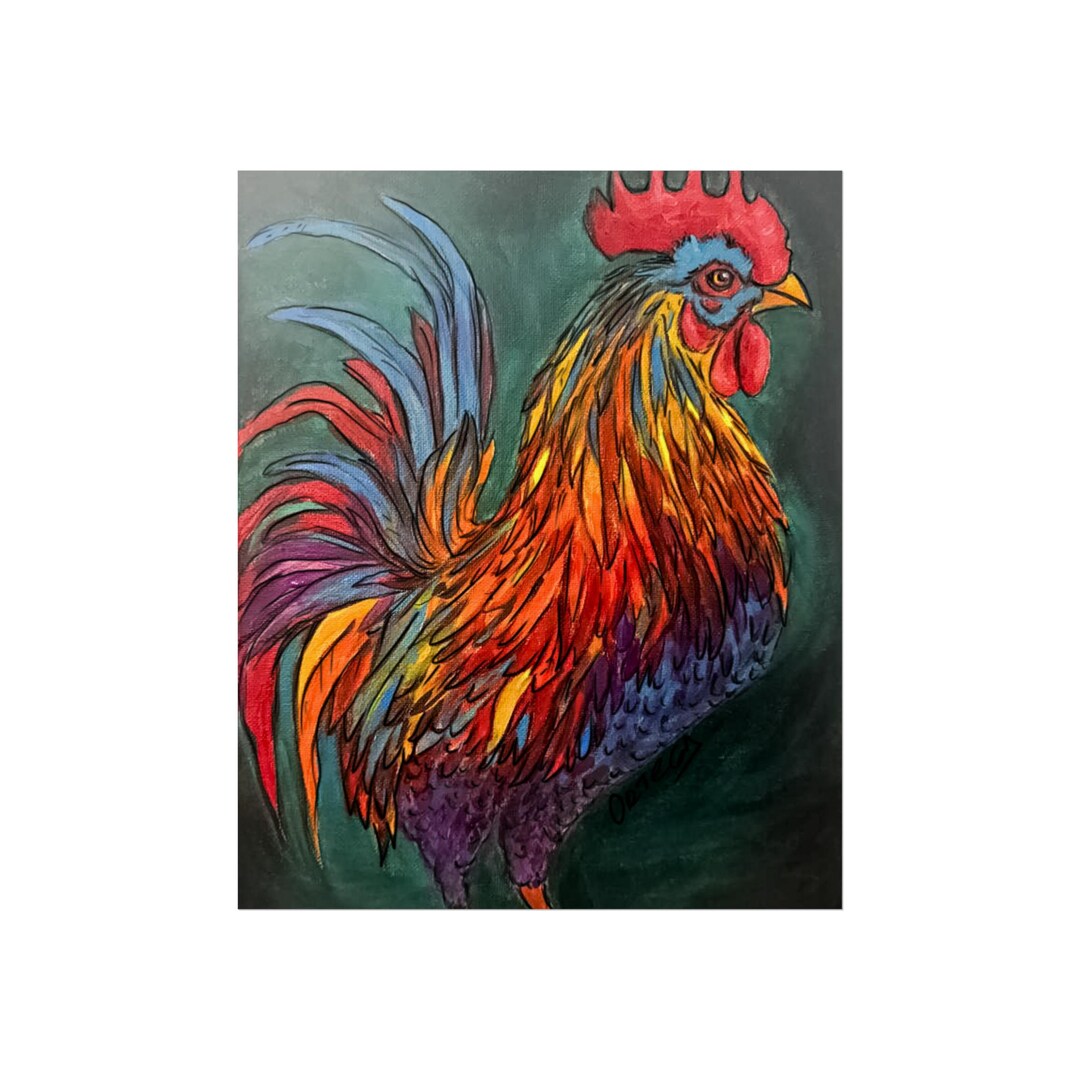 Rooster Poster, Colorful Rooster Painting Print, Farmhouse Art Decor ...