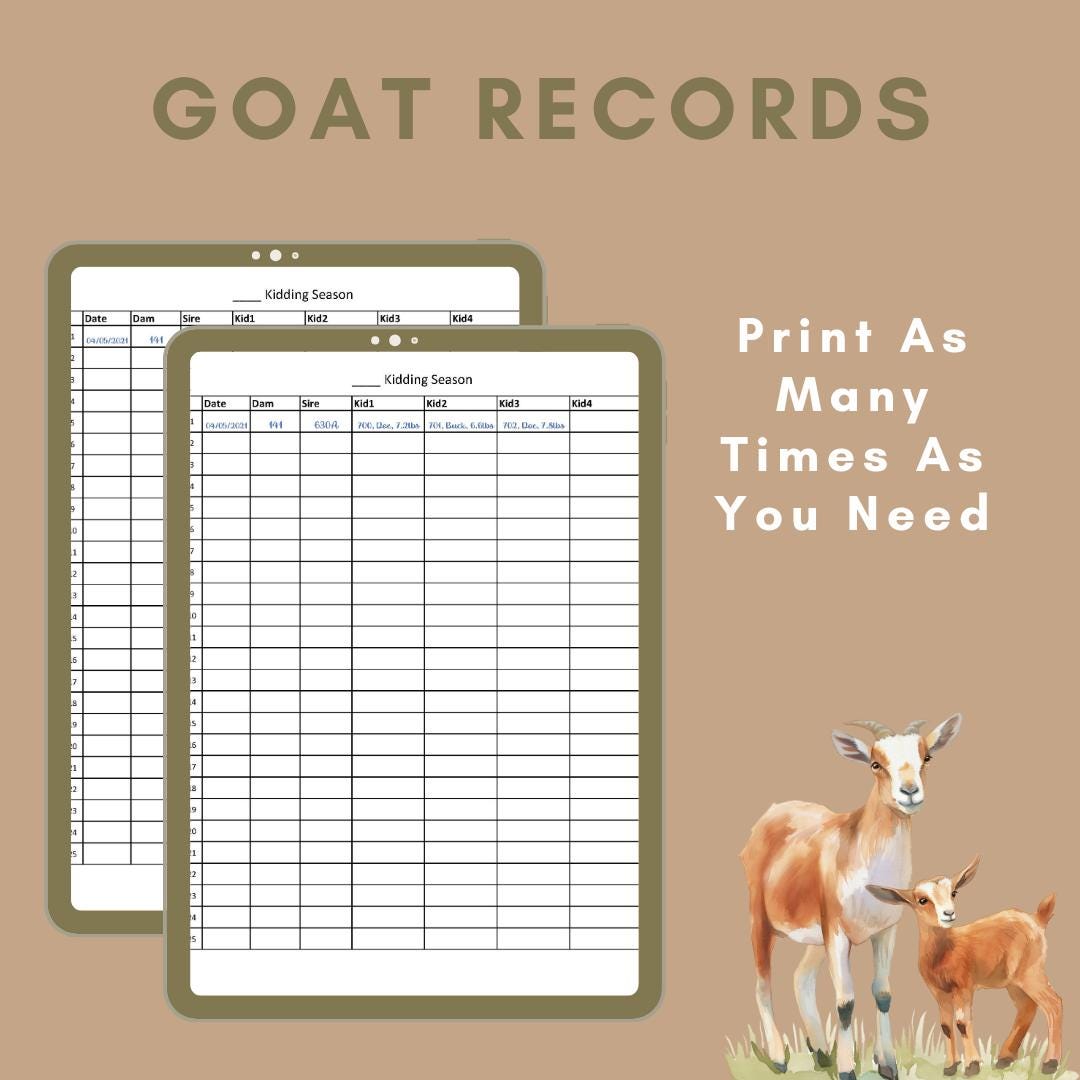 Kidding Record Sheet | Goat Birth Tracking Digital Download for Farmers ...