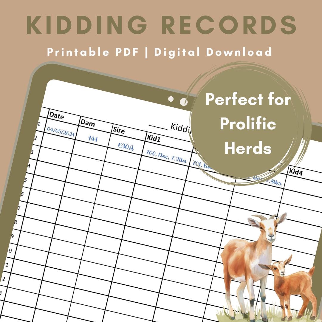 Kidding Record Sheet | Goat Birth Tracking Digital Download for Farmers ...