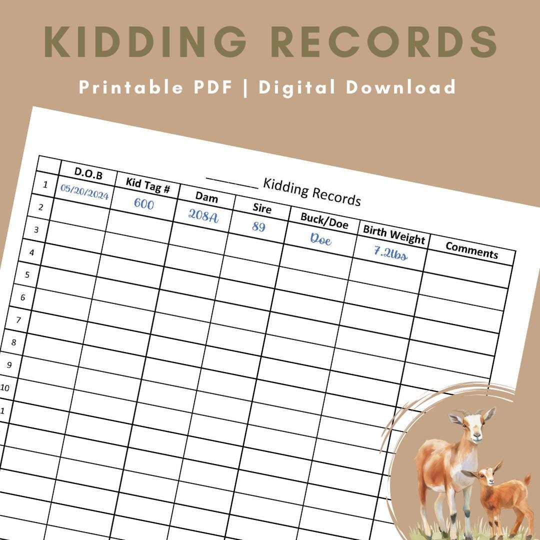 Printable Kidding Sheet | Goat Farm Management Tool | Instant Digital ...