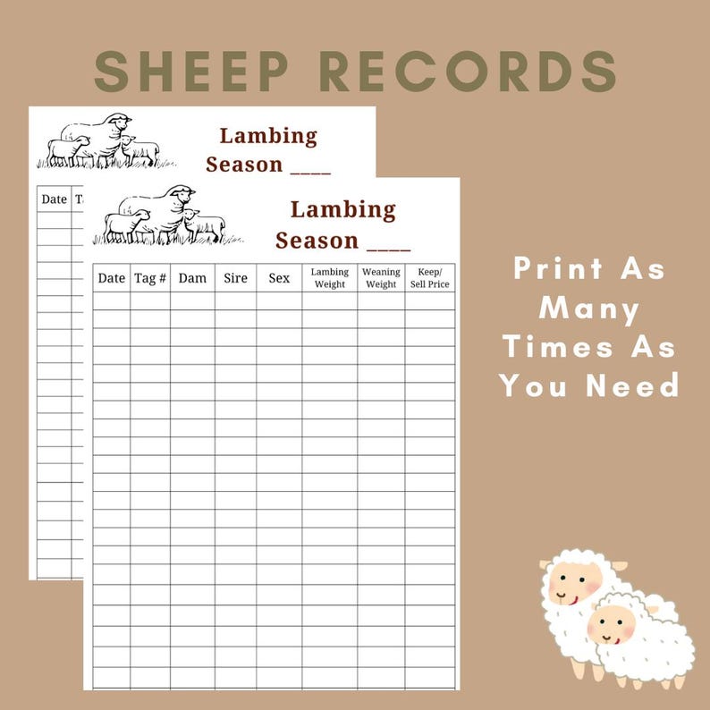 Lambing Season Tracker | Printable Record for Sheep Farmers | Instant ...