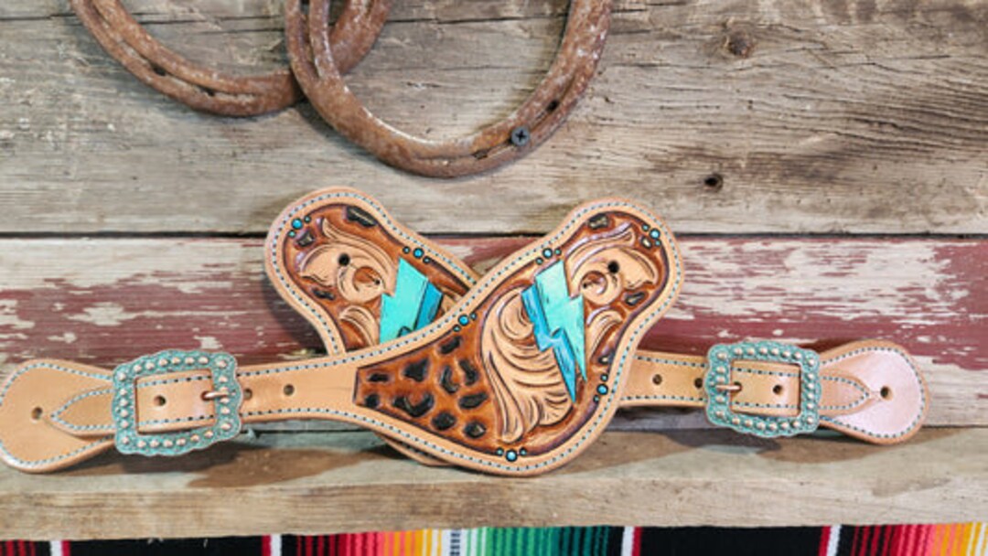 Turquoise Lightning Leopard Spur Straps - Etsy