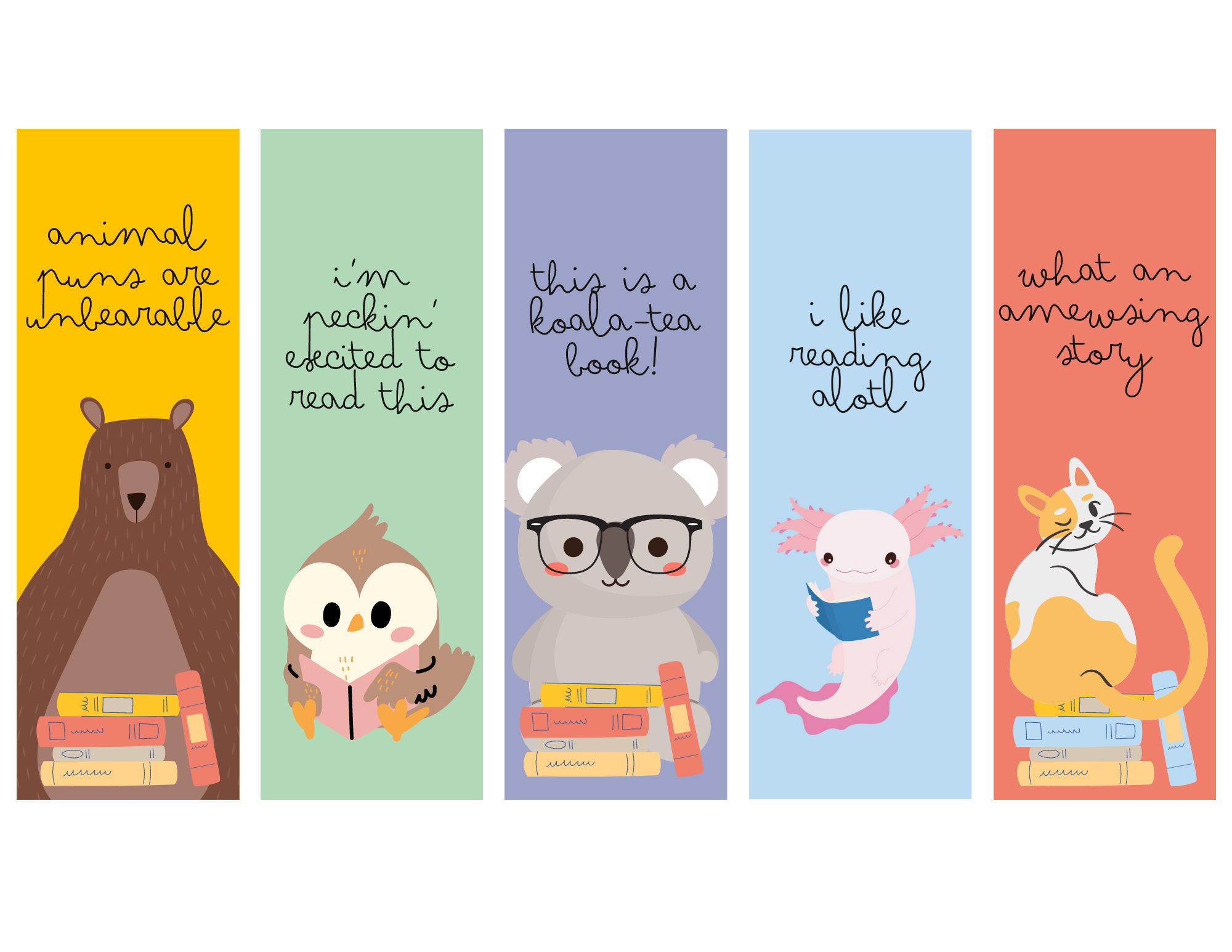 Printable Animal Reading Puns Bookmarks | Instant Download, Bookmarks ...