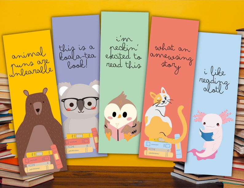 Printable Animal Reading Puns Bookmarks | Instant Download, Bookmarks ...