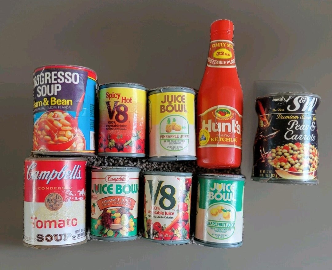 Vintage 1980s Kitchen Play Pretend Canned Food Name Brand Labels Cans ...