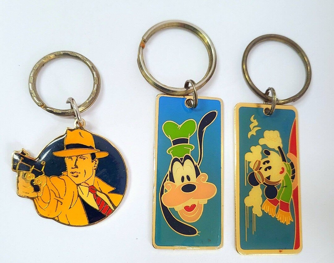 Vintage Metal Disney Keychain Lot of 3 Goofy Pilot Airplane Mickey Dick ...