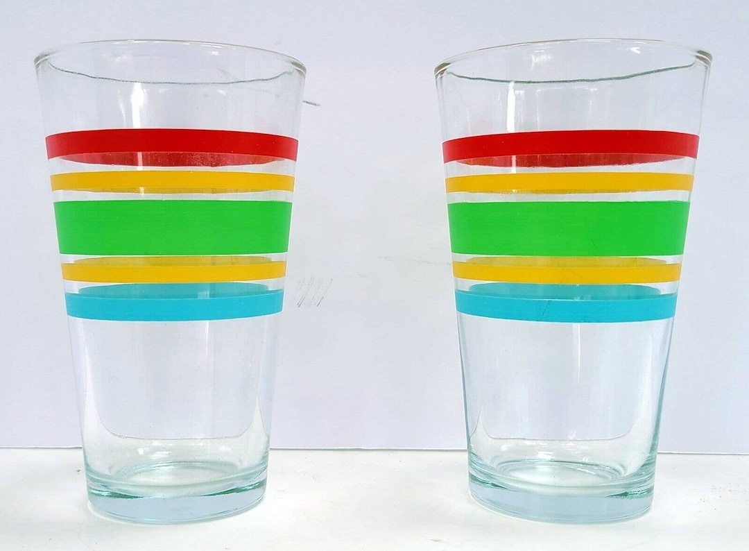 Vintage Libby Ring Striped Glasses Red Yellow Green Red Drinking Glass ...