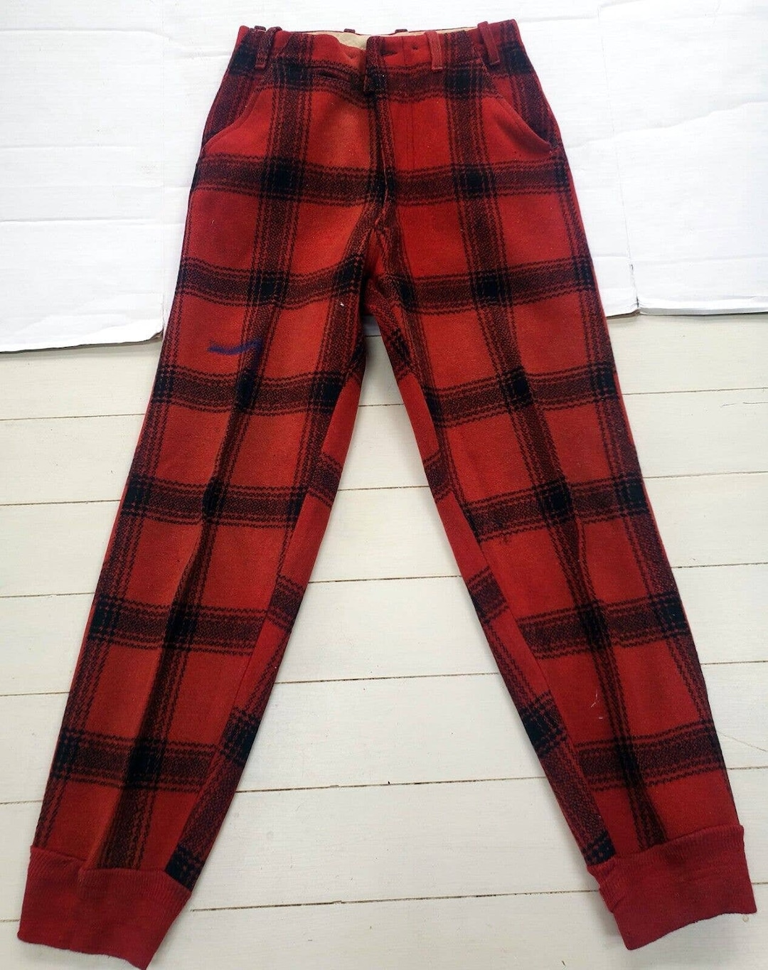 Vintage Wool Red Buffalo Plaid Pants for Hunting Size 28" Waist J.C ...