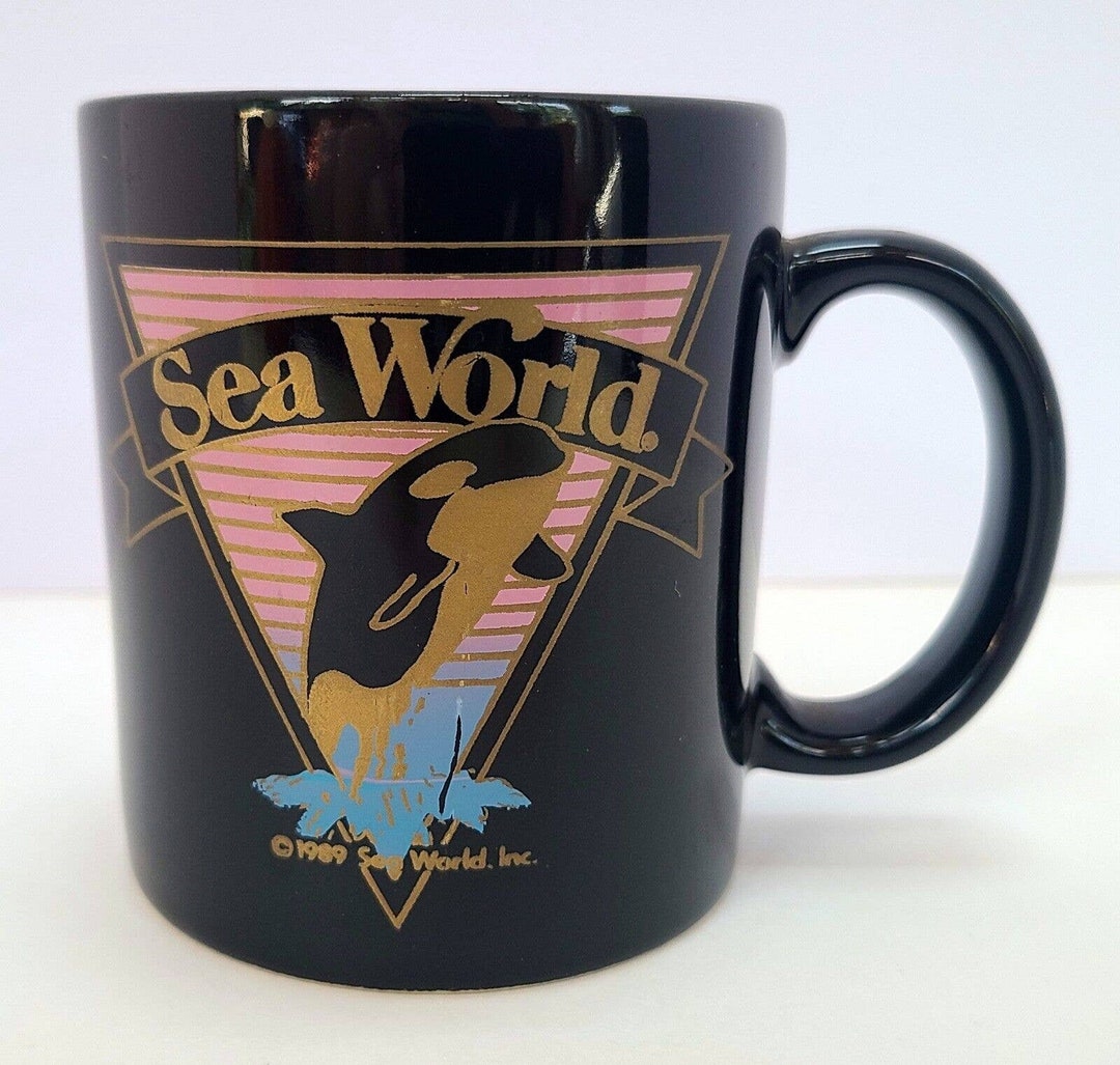 Vintage Sea World Coffee Mug Shamu Black Pastels Orca Whale Collectible ...