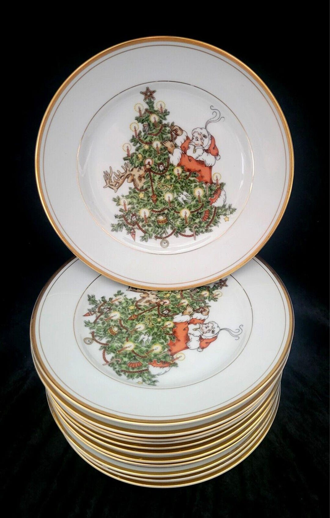 Fitz & Floyd St. Nicholas 7.5” Side Salad Plates Santa Christmas Tree ...