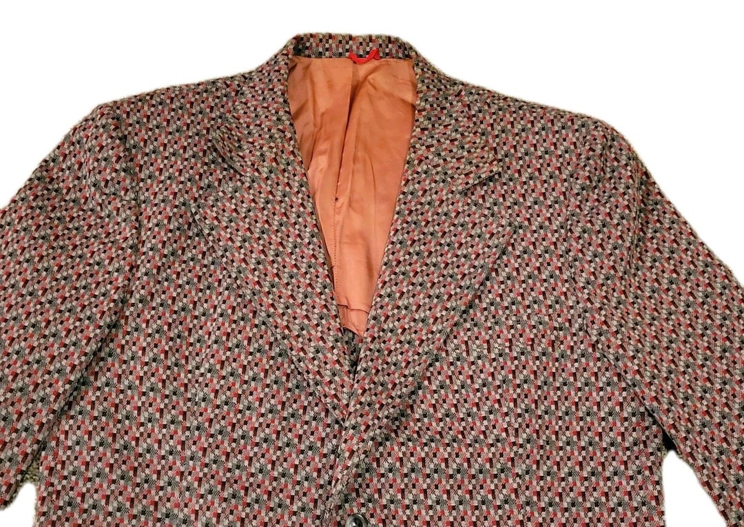Vintage 70s Johnny Carson Red Geometric Print Sport Coat Blazer Size 44 ...