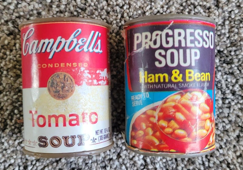 Vintage 1980s Kitchen Play Pretend Canned Food Name Brand Labels Cans ...