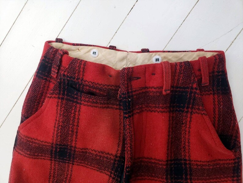Vintage Wool Red Buffalo Plaid Pants for Hunting Size 28" Waist J.C ...