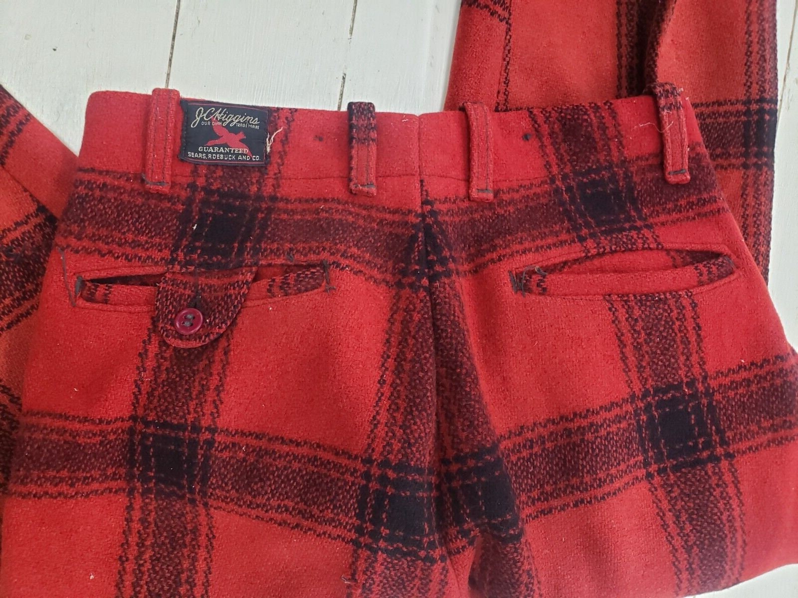 Vintage Wool Red Buffalo Plaid Pants for Hunting Size 28 Waist J.C ...