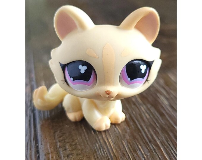 Littlest Pet Shop Crouching Cat 848 Cream Yellow Purple Flower Eyes ...