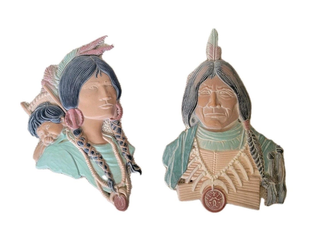 2 Sexton USA Native American Indians Vintage Wall Art Decor Cast Metal ...
