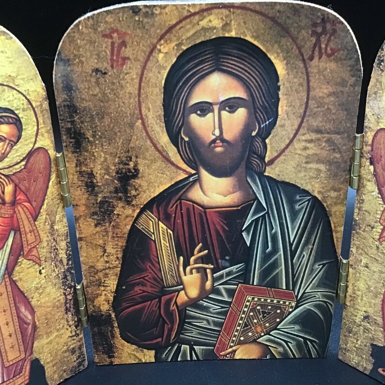 Icon Orthodox Triptych Church Style. Wooden Triptych 8 Long Open. Greek ...