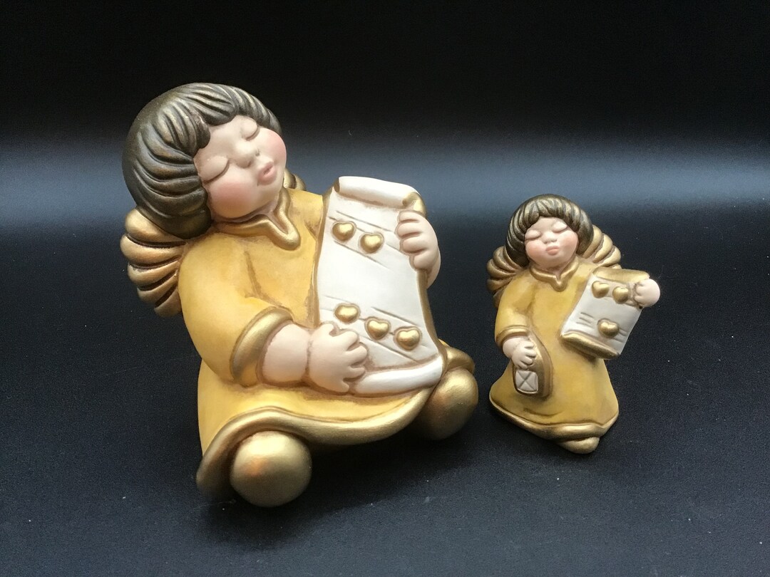 2 Beautiful Thun Angels Holding Scrolls With Gold Hearts- One Large ...