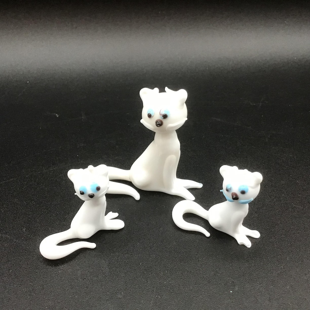 Murano Glass Cats, Blue Eyed White Cats Figurines, Glass Art Cats ...