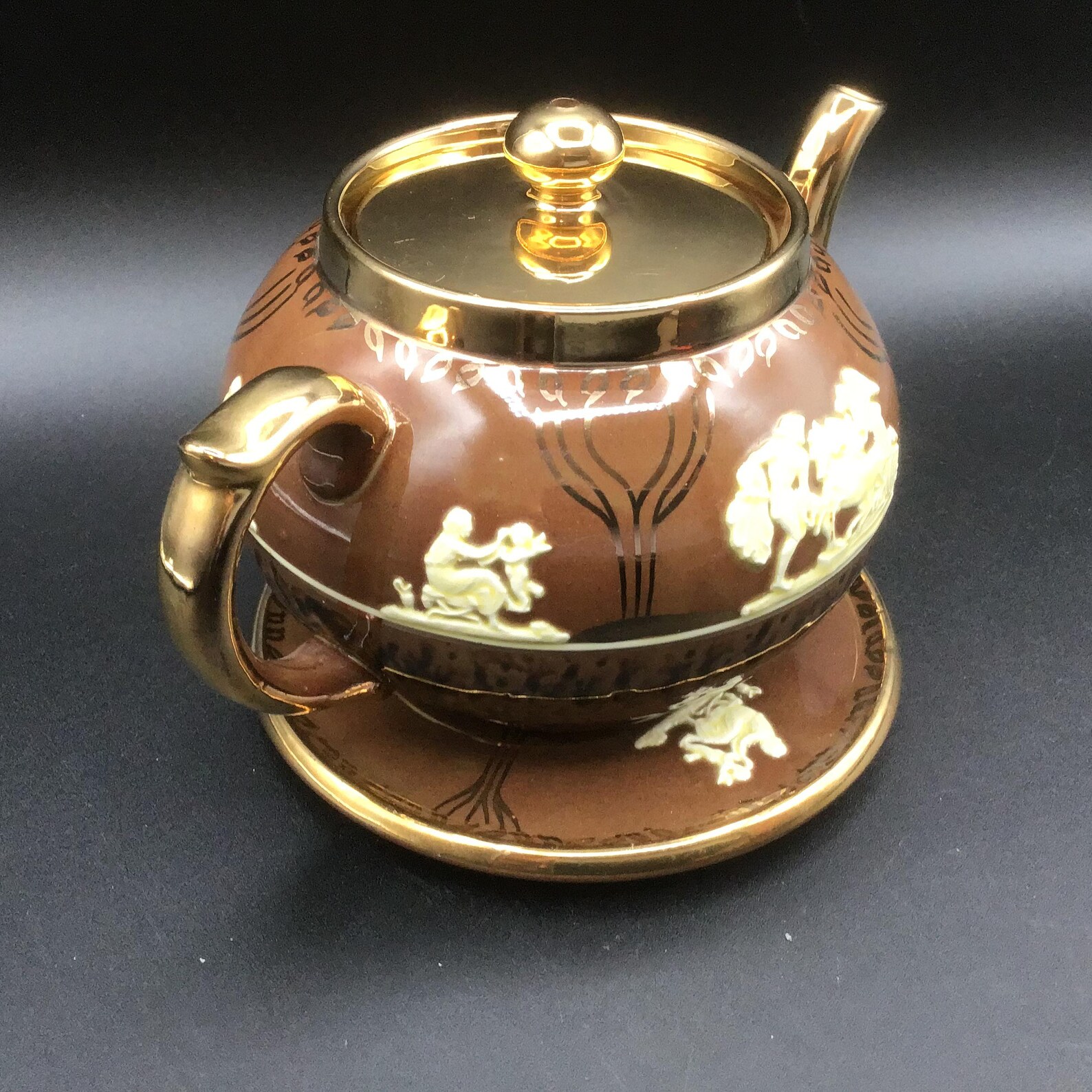 Vintage Gibson Staffordshire Brown Porcelain Teapot With Gold Detail ...