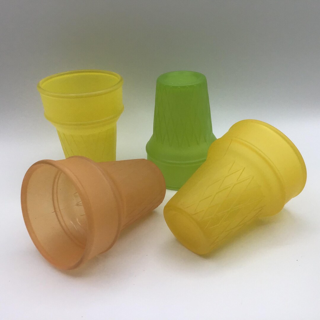Vintage Set of 4 Libbey Frosted Ice Cream Shaped Cone Parfait Dessert ...