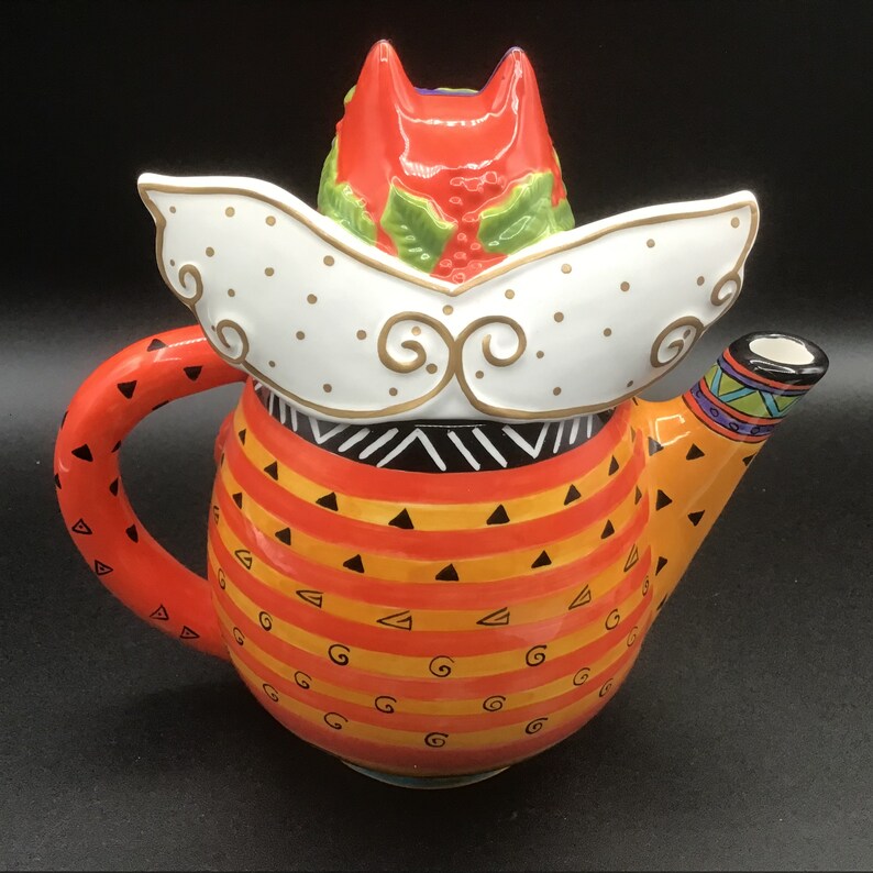 Vintage 90's Laura Burch Cat Angel Tea Pot Christmas Theme Signed-8 ...