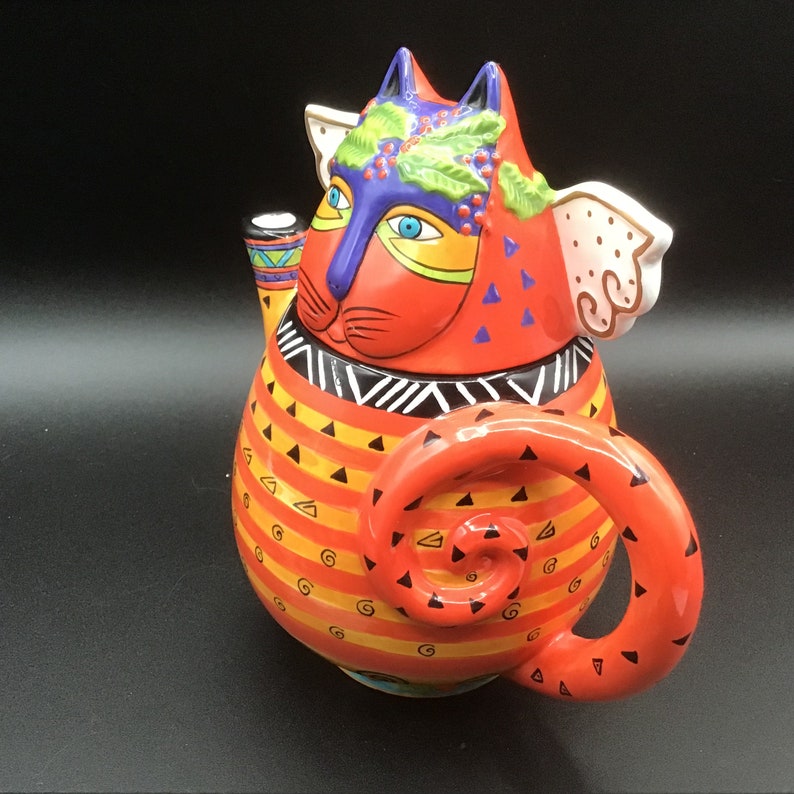 Vintage 90's Laura Burch Cat Angel Tea Pot Christmas Theme Signed-8 ...