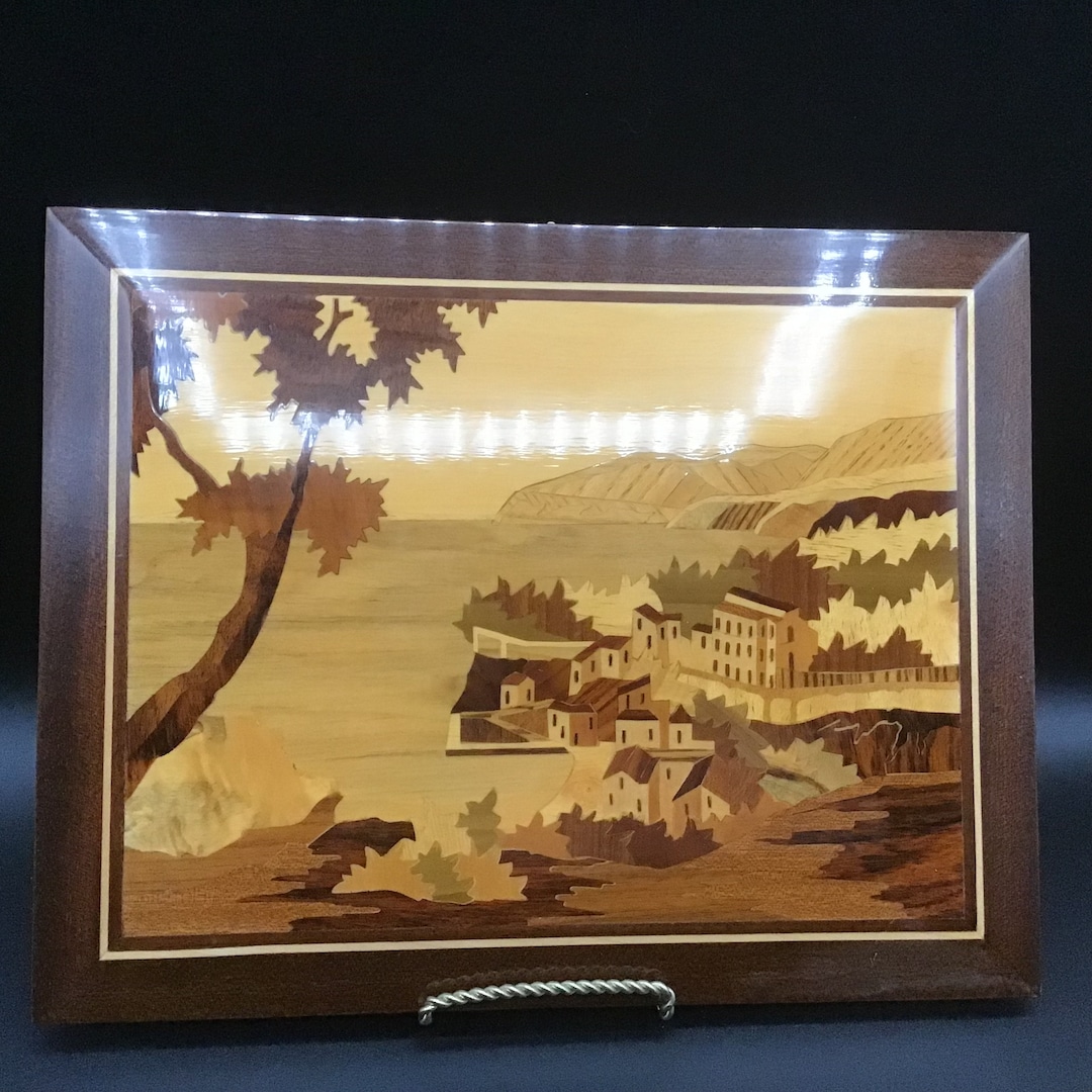Italian inlaid Wood Work Wall Hanging Marquetry Landscape of Sorrento ...
