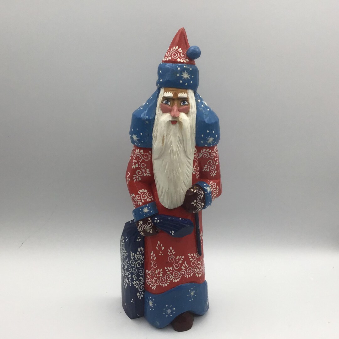 Hand-carved Russian Santa • Ded Moroz Wooden Figurine • Hand-painted ...