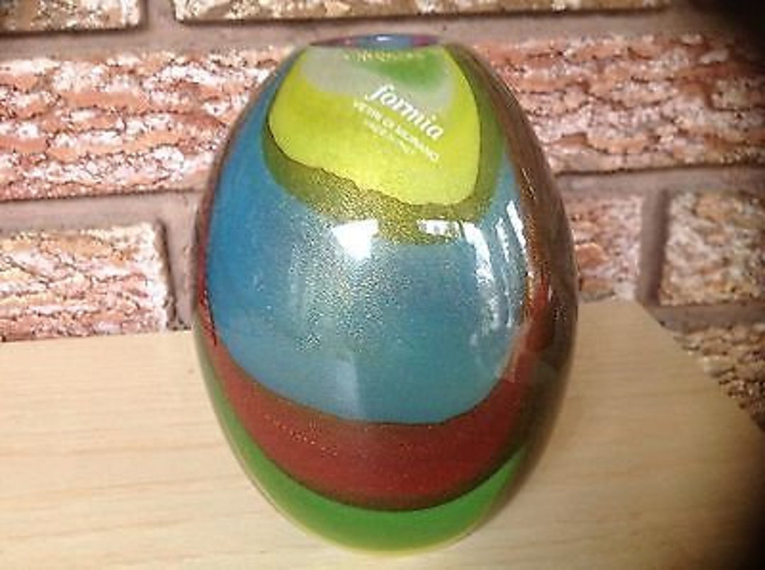 Murano Art Glass Oval Vase With Aventurine and Sticker Formia Vetro Di ...