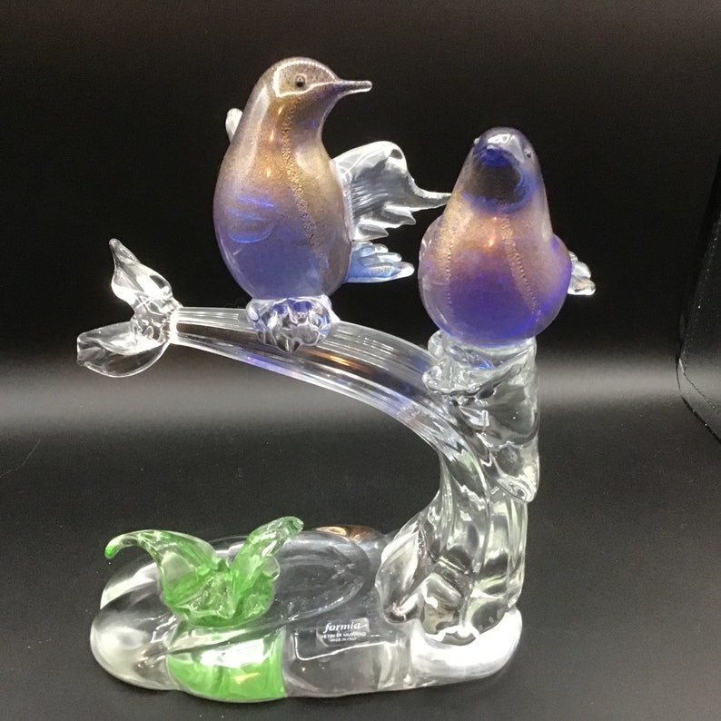 Vintage Murano Glass Birds Blue and Aventurine on Clear Glass Branch ...