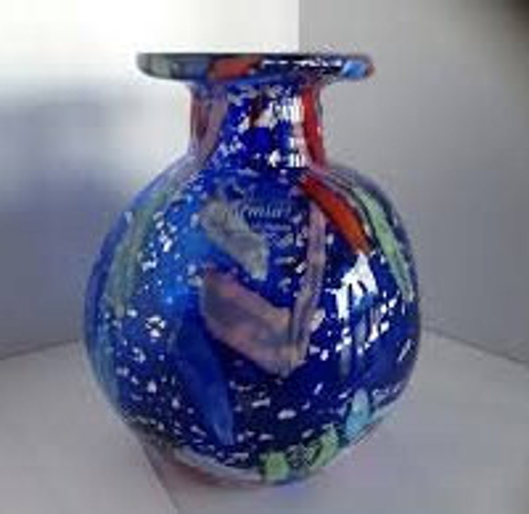 Murano Formia Glass Blue Vase With Silver Flakes and Multi Coloured ...