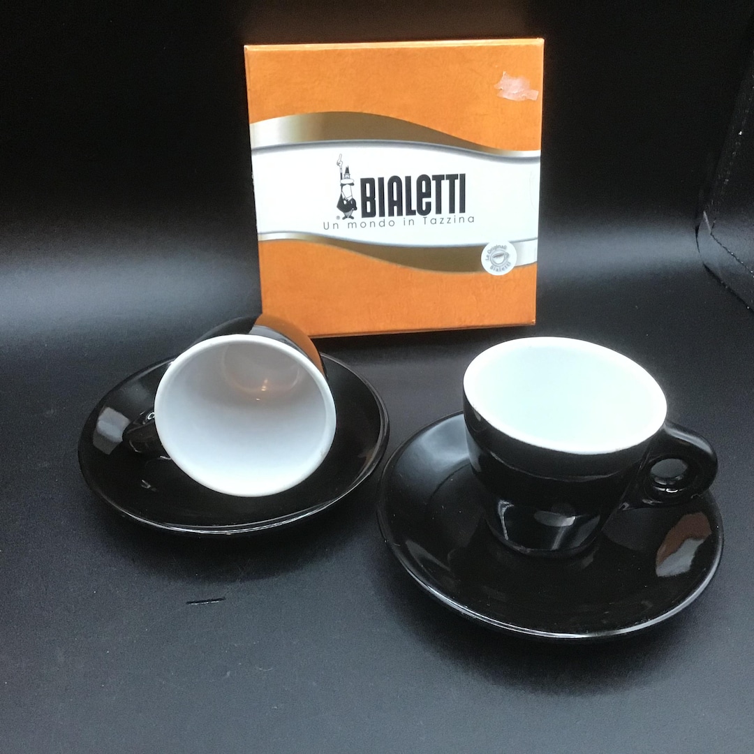 Set of 2 Bialetti Cups and Saucers in Black and Silver New in Box - Etsy